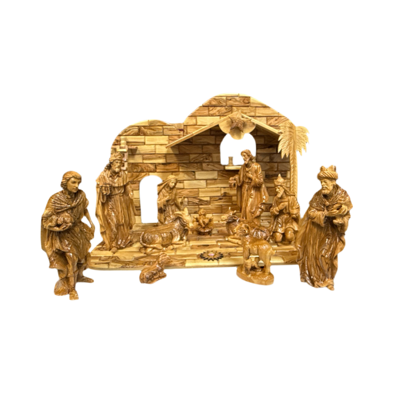 Deluxe Olive Wood Nativity with Realistic Figures, Music Box & Incense ...