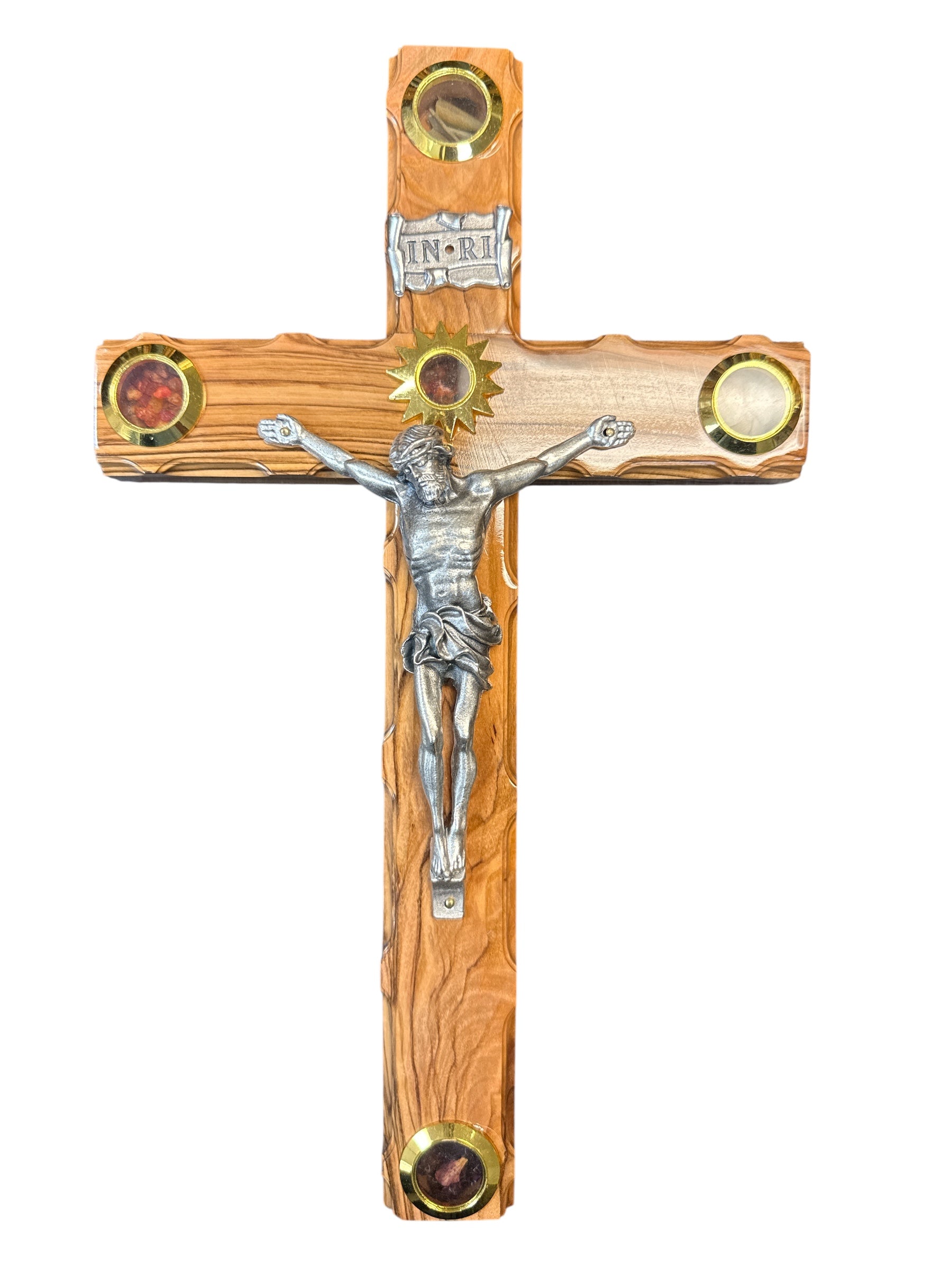 Olive Wood Wall Crucifix with Jerusalem Relics – Handcrafted in the ...