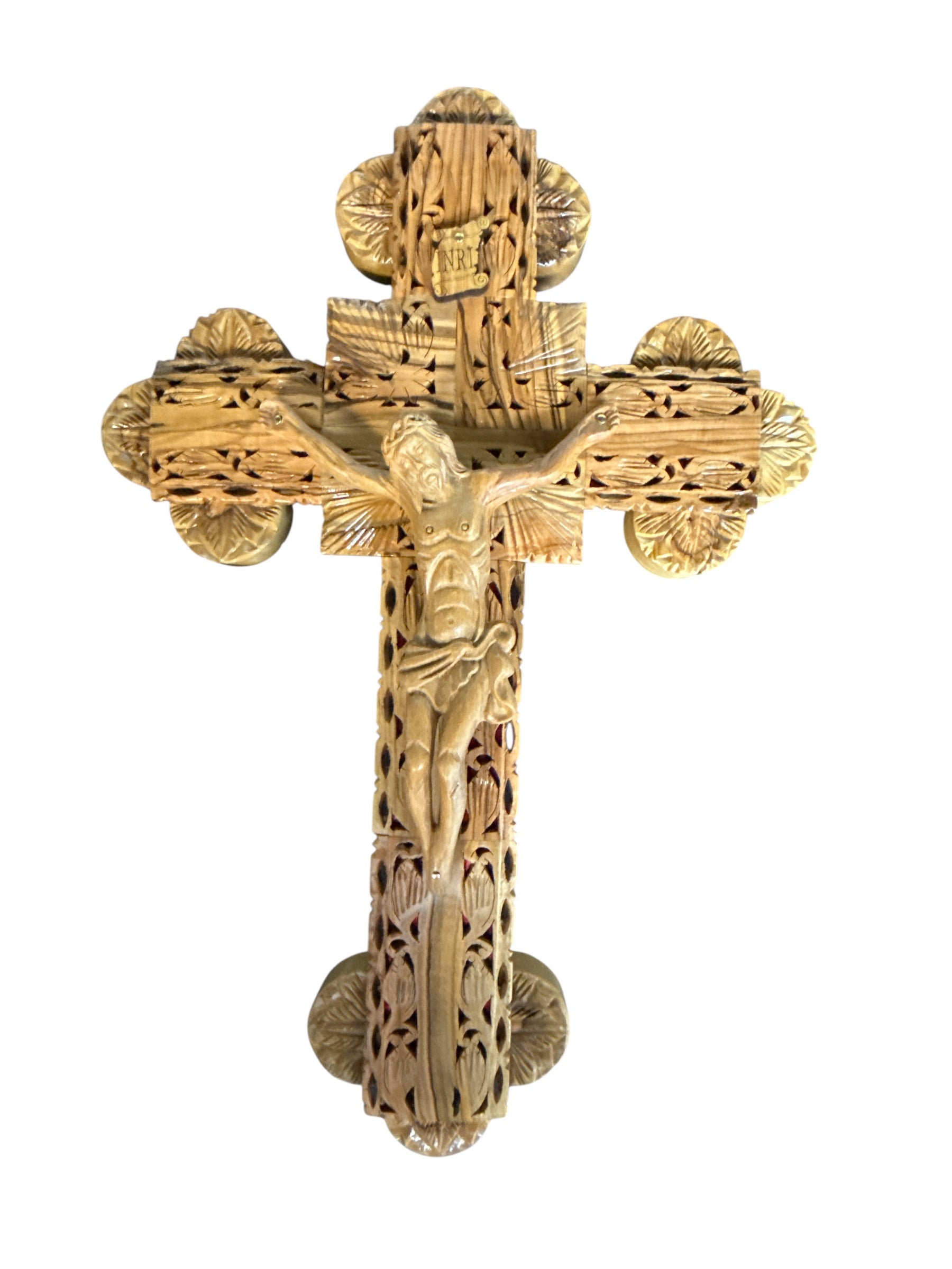 Hand-Carved Olive Wood Crucifix – Intricate Floral Design from ...